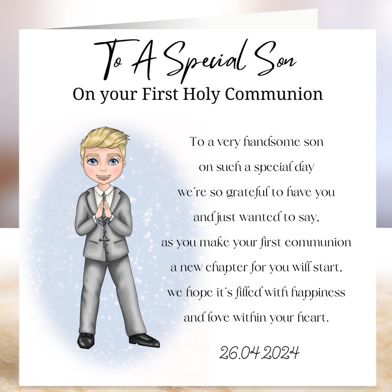 First Holy Communion Card, Son, Grandson, Godson, Communion Day ...