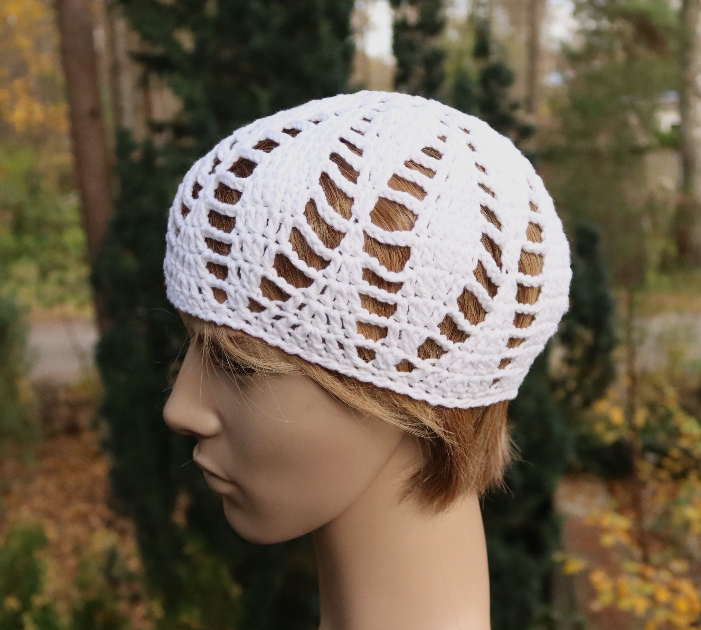 Small Beret Hat, White Crochet Summer Hat for Women or Girl, Made From ...