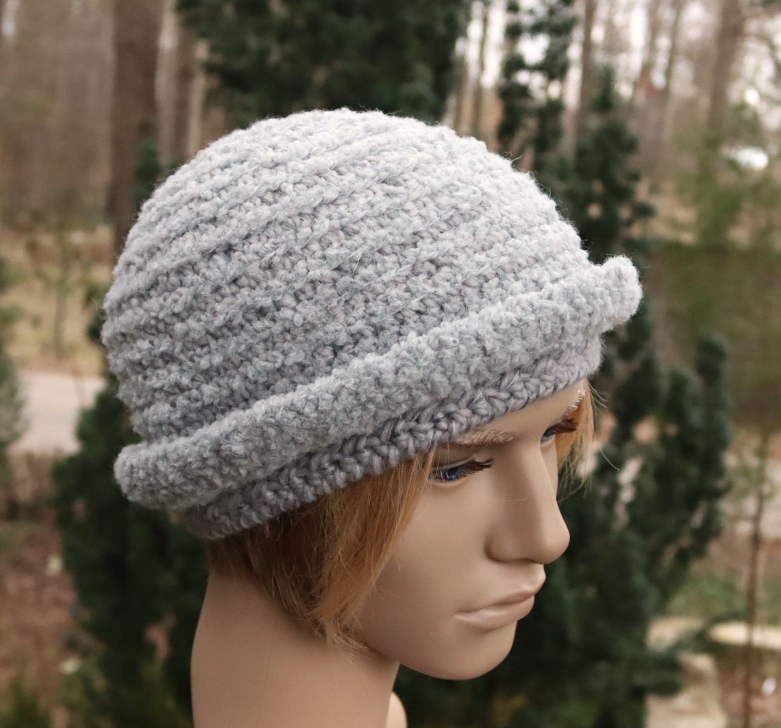Women's Winter Cloche Hat in Dove Grey, Crochet Retro Style Bucket Hat ...