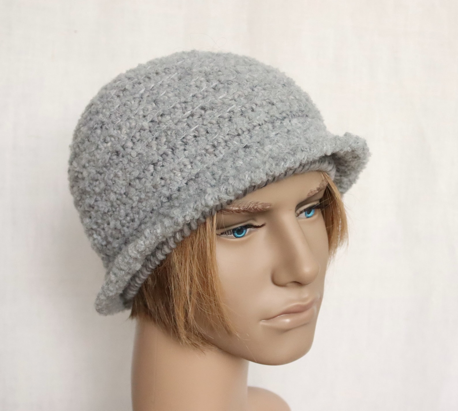 Women's Winter Cloche Hat in Dove Grey, Crochet Retro Style Bucket Hat ...