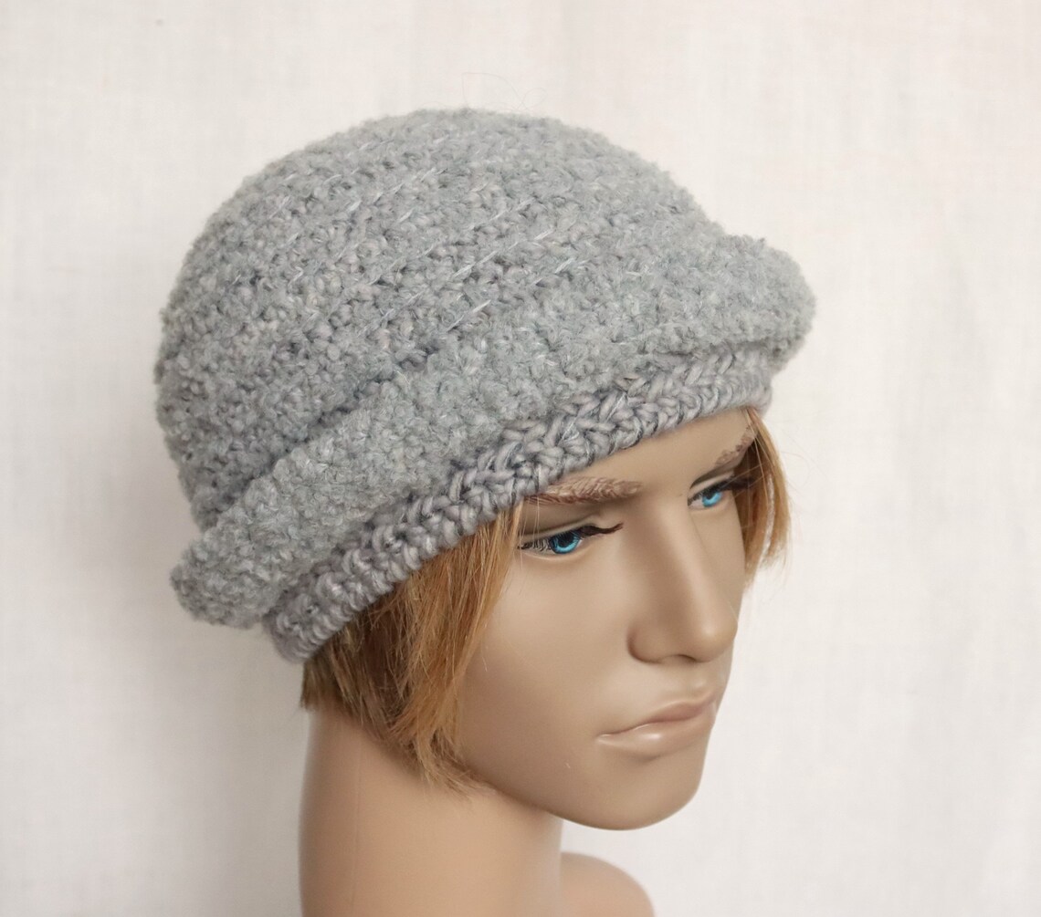 Women's Winter Cloche Hat in Dove Grey, Crochet Retro Style Bucket Hat ...