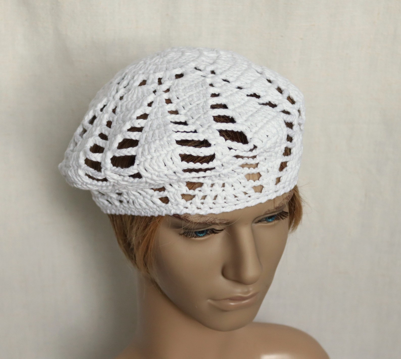 Small Beret Hat, White Crochet Summer Hat for Women or Girl, Made From ...