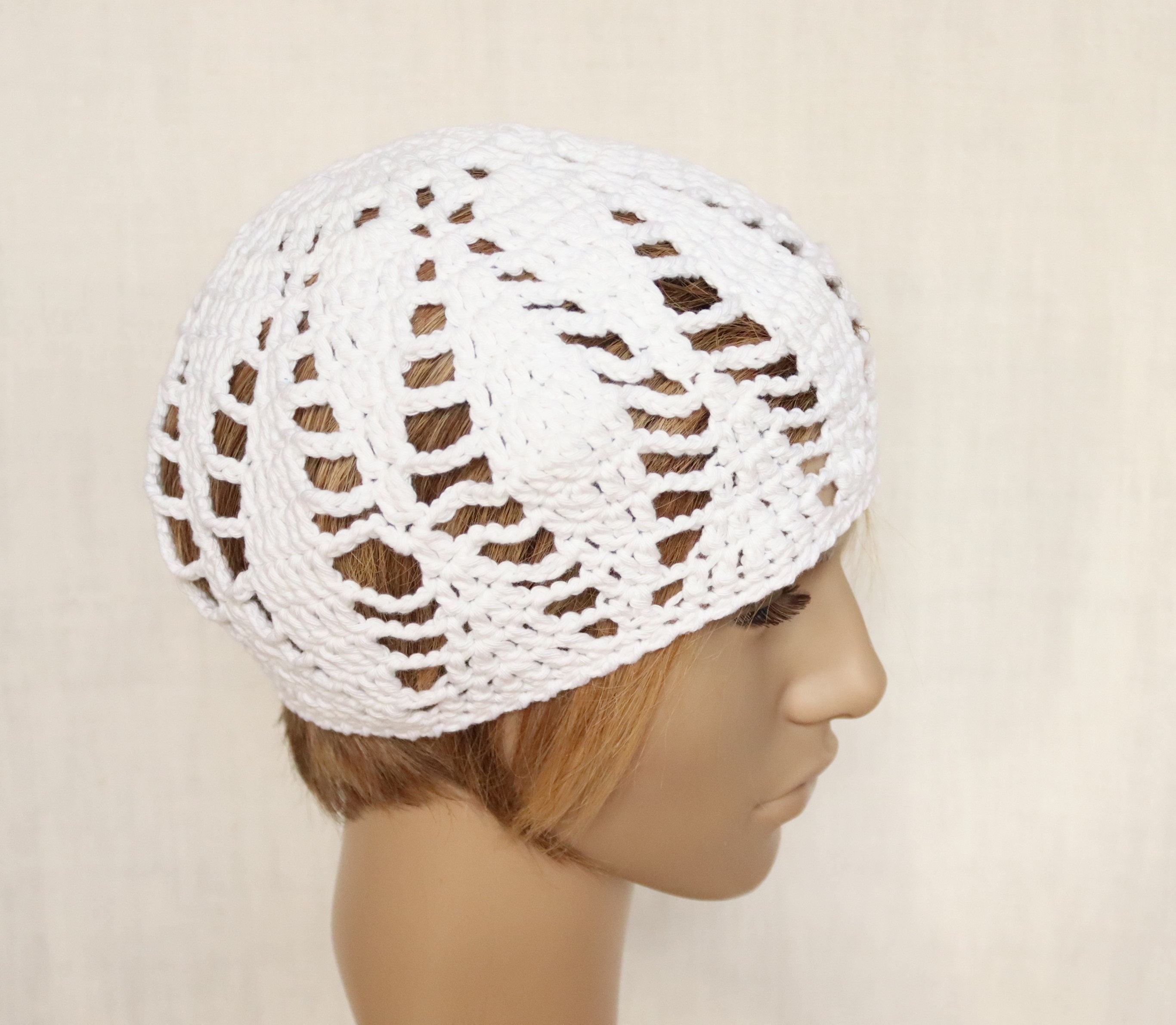 Small Beret Hat, White Crochet Summer Hat for Women or Girl, Made From ...