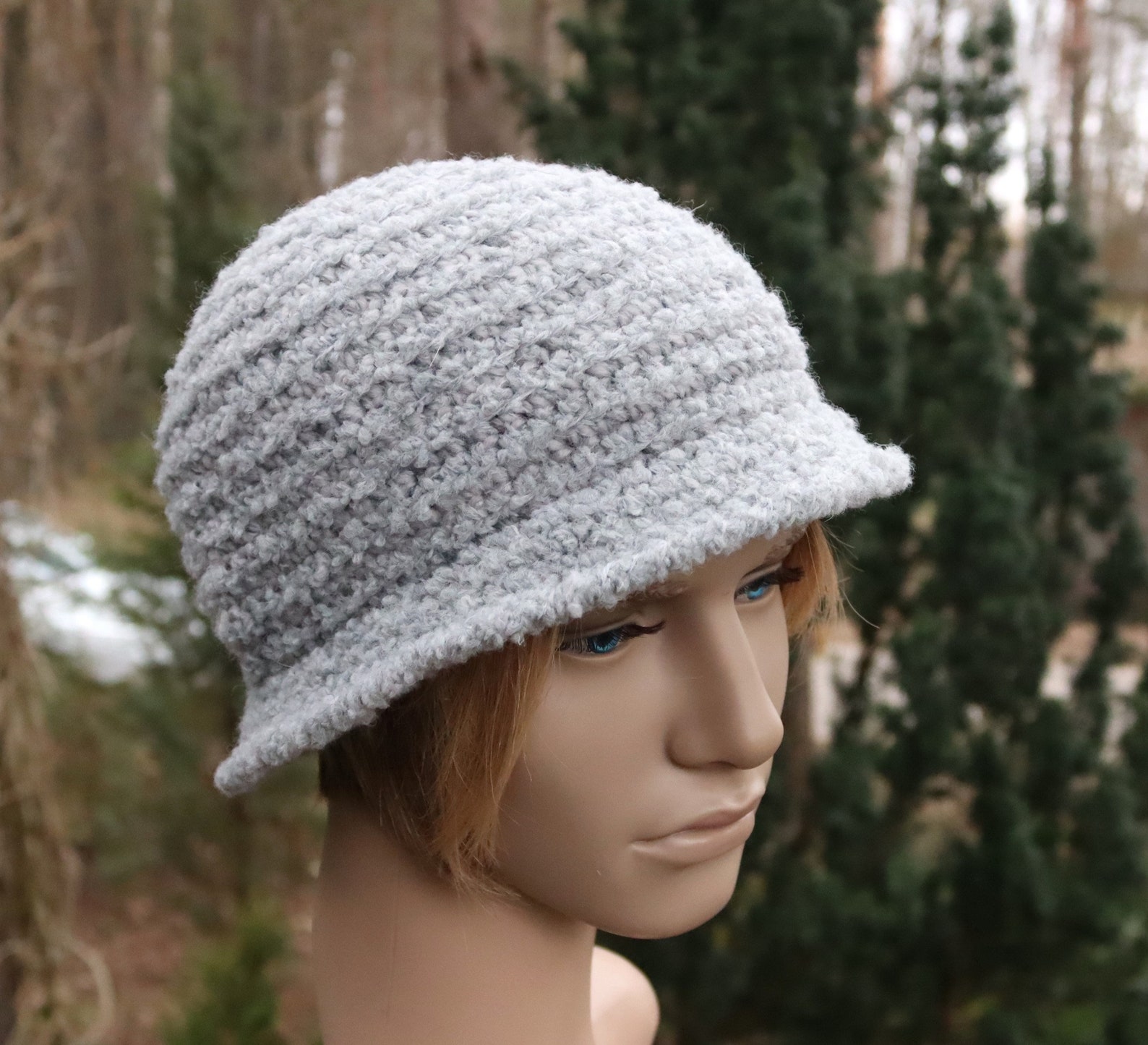 Women's Winter Cloche Hat in Dove Grey, Crochet Retro Style Bucket Hat ...