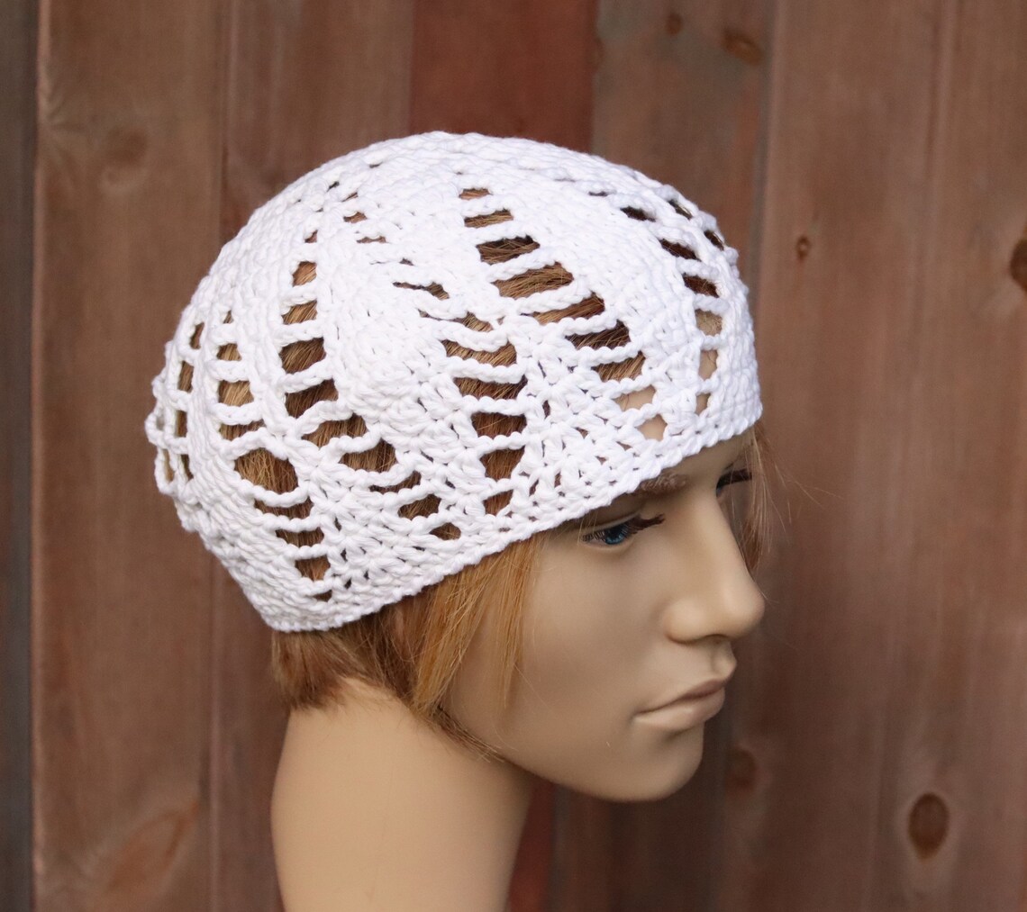 Small Beret Hat, White Crochet Summer Hat for Women or Girl, Made From ...