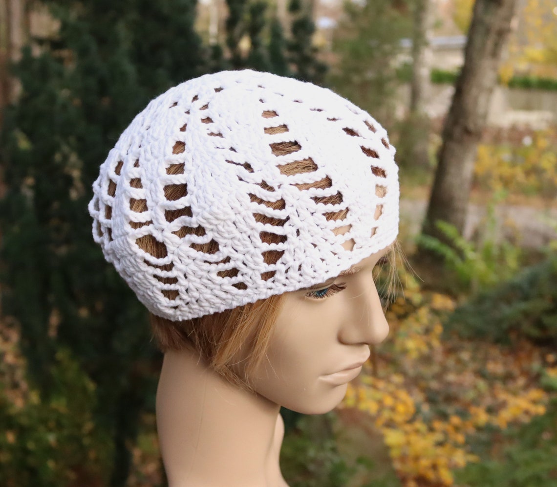 Small Beret Hat, White Crochet Summer Hat for Women or Girl, Made From ...