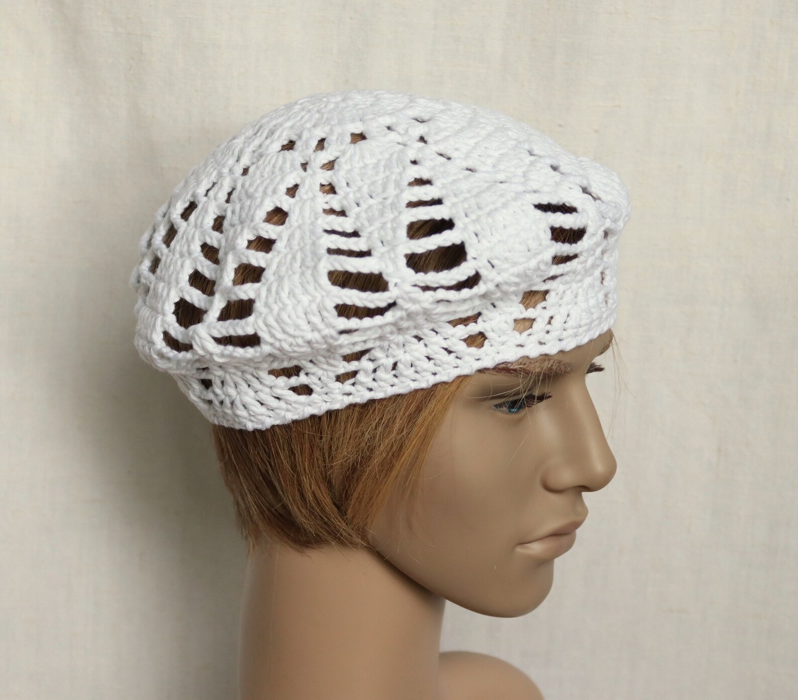 Small Beret Hat, White Crochet Summer Hat for Women or Girl, Made From ...