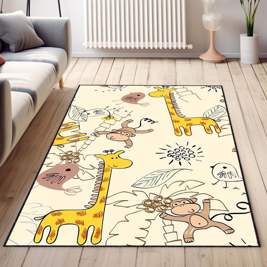 Safari Animal Ultra Soft Kids Rug, Safari Animal Fish Giraffe Monkey ...
