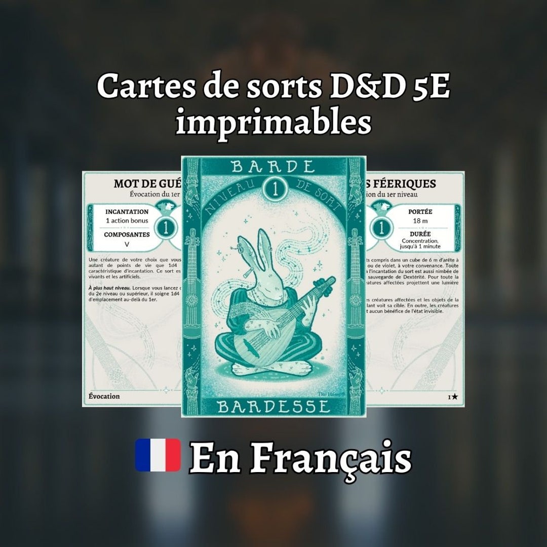 D&D 5e Spell Cards in French: Bard / Bardess - Printable PDF Format - Etsy