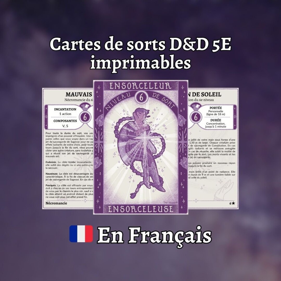 D&D 5e Spell Cards in French: Sorcerer - Printable PDF Format - Etsy