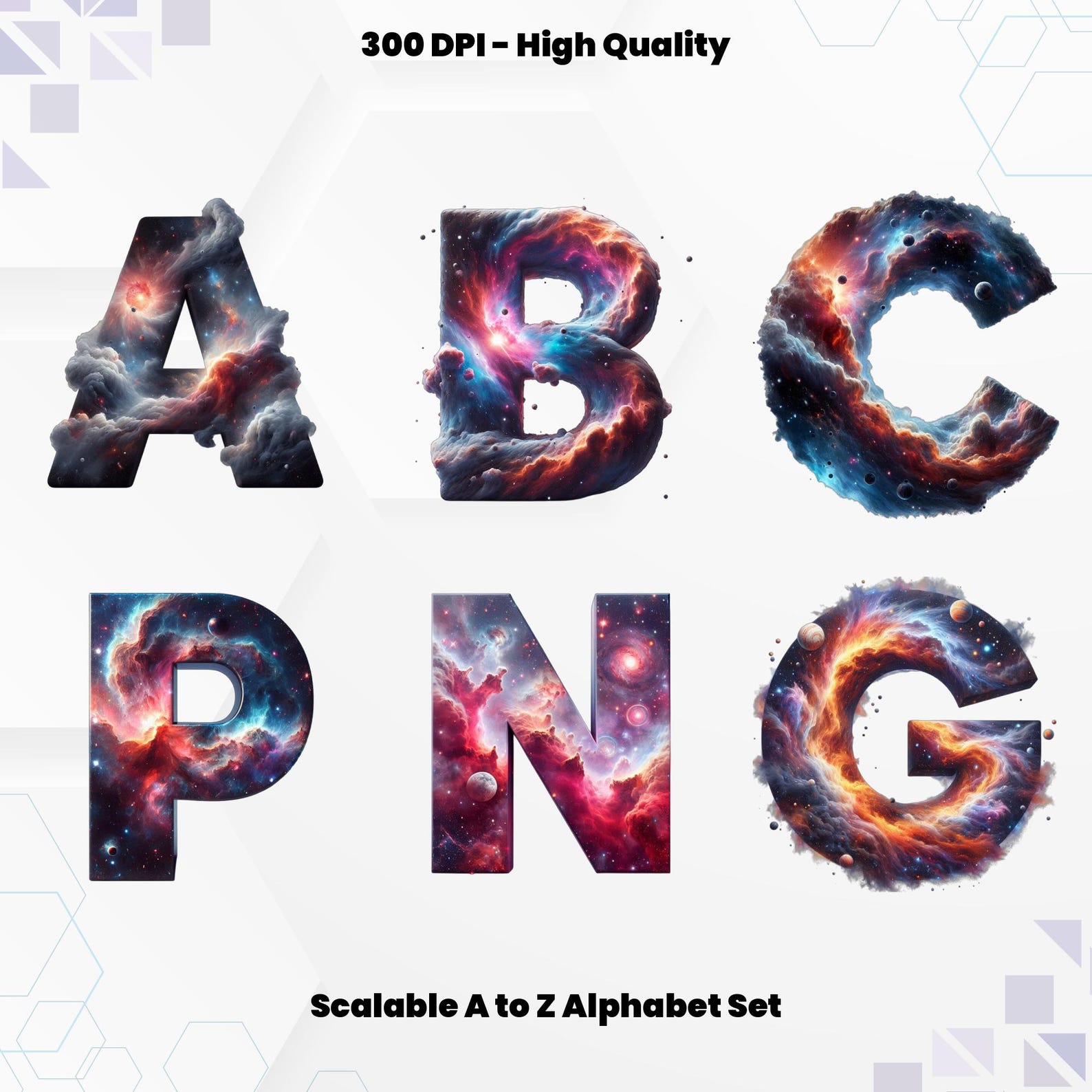 Space Nebula Alphabet PNG Clip Art: Galaxy Letters & Numbers (digital ...