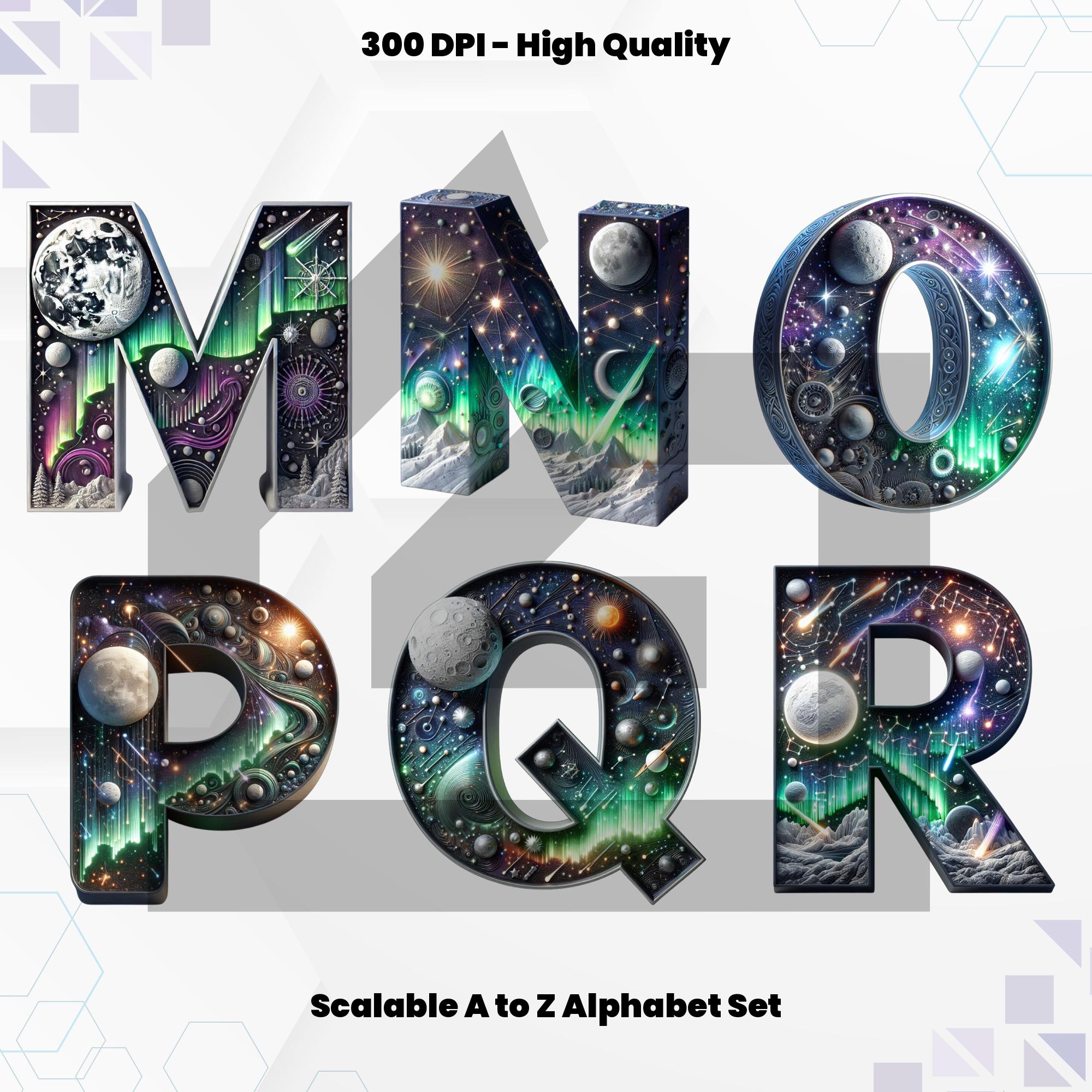 Astronomy Printable Alphabet Clip Art PNG Bundle, Planet Letters and ...