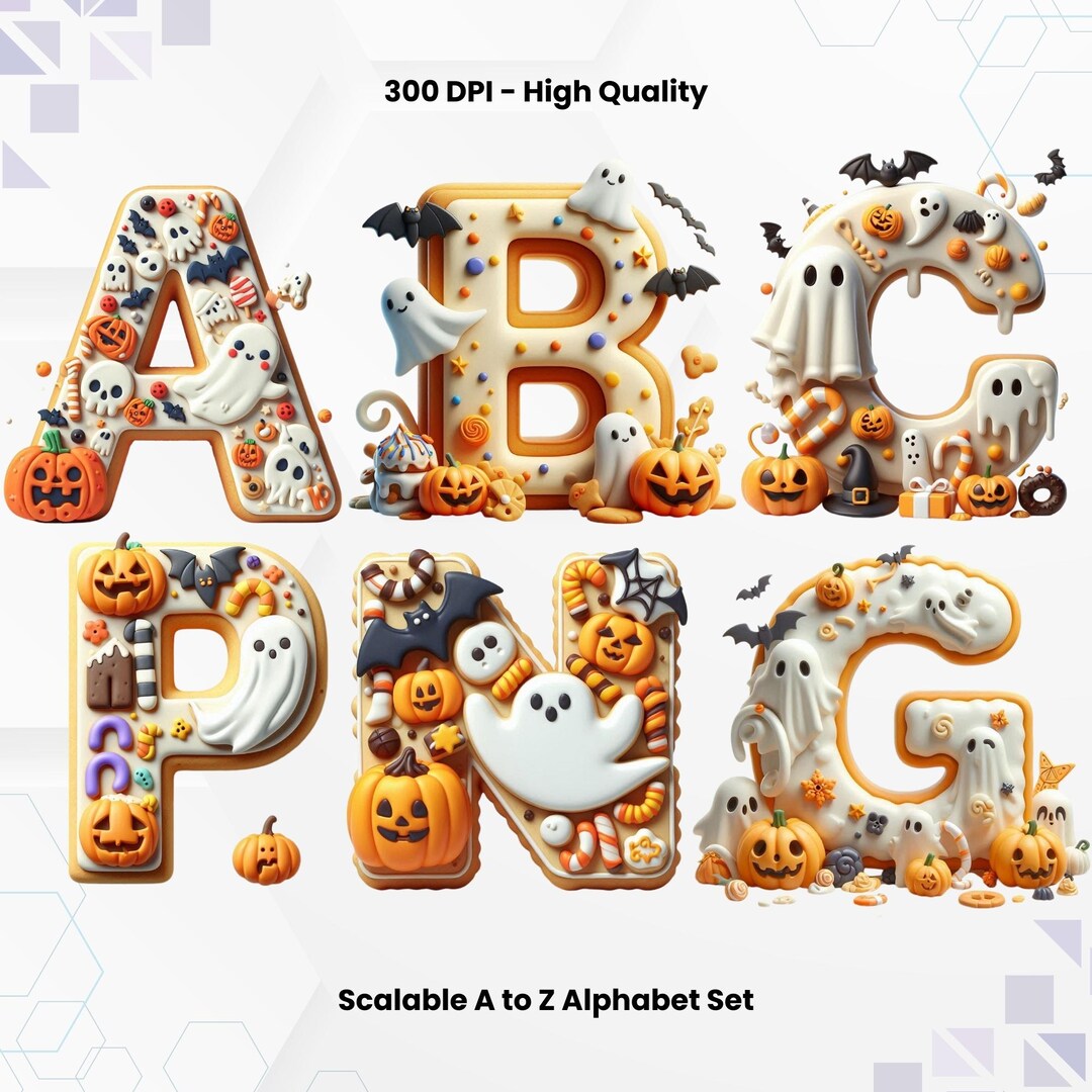 Halloween Cookies Alphabet Clip Art PNG Bundle, Halloween Cookie ...