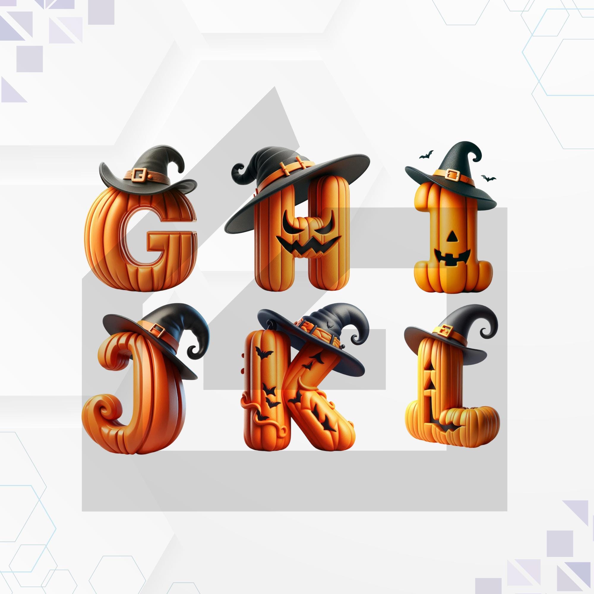 Halloween Pumpkin Witch Hat Alphabet PNG Clip Art Bundle (digital File ...