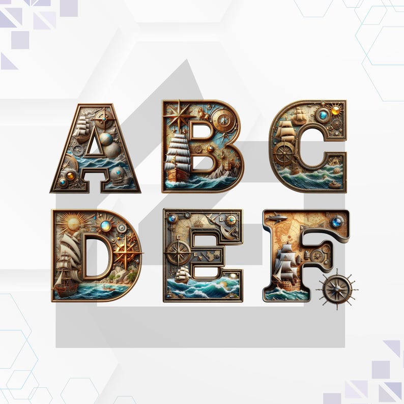Marine Map Alphabet PNG: Ocean Wave Font, Nautical Letters (digital ...