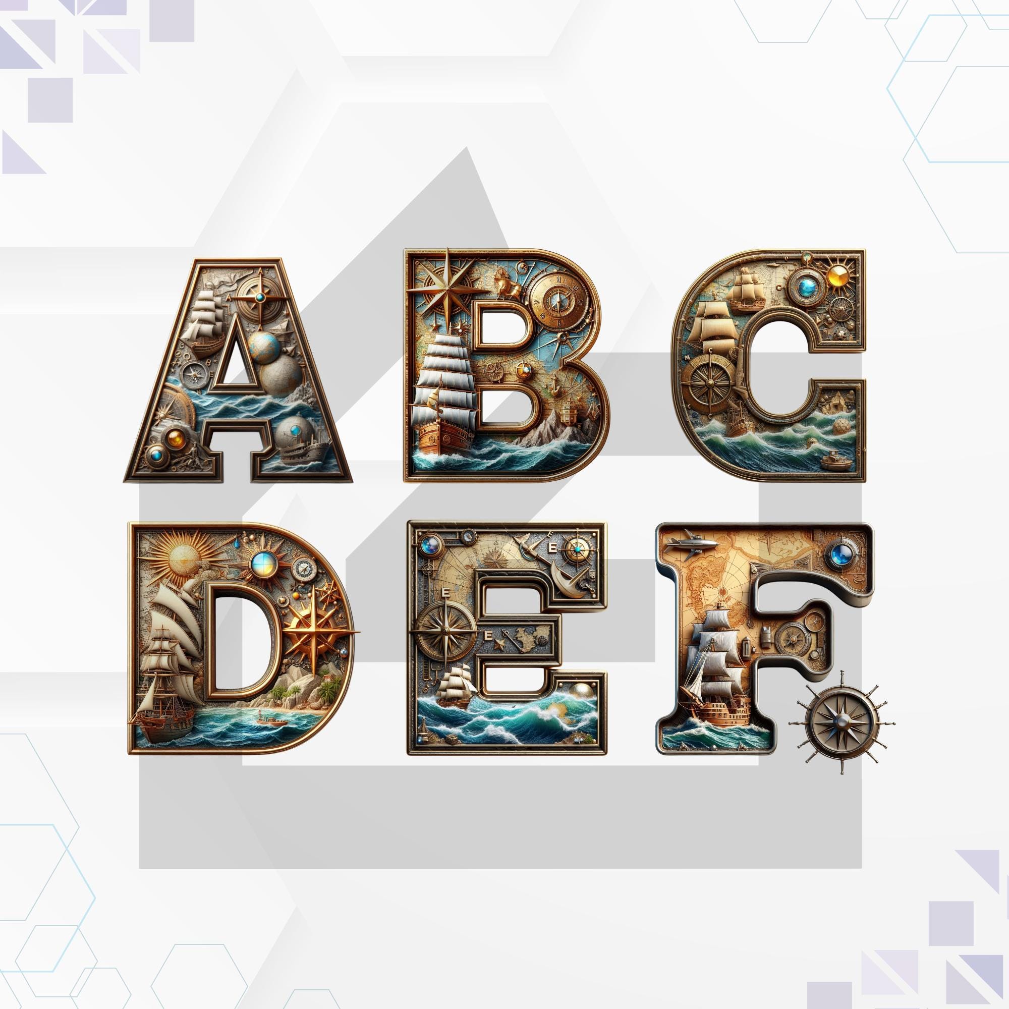 Marine Map Alphabet PNG: Ocean Wave Font, Nautical Letters (digital ...