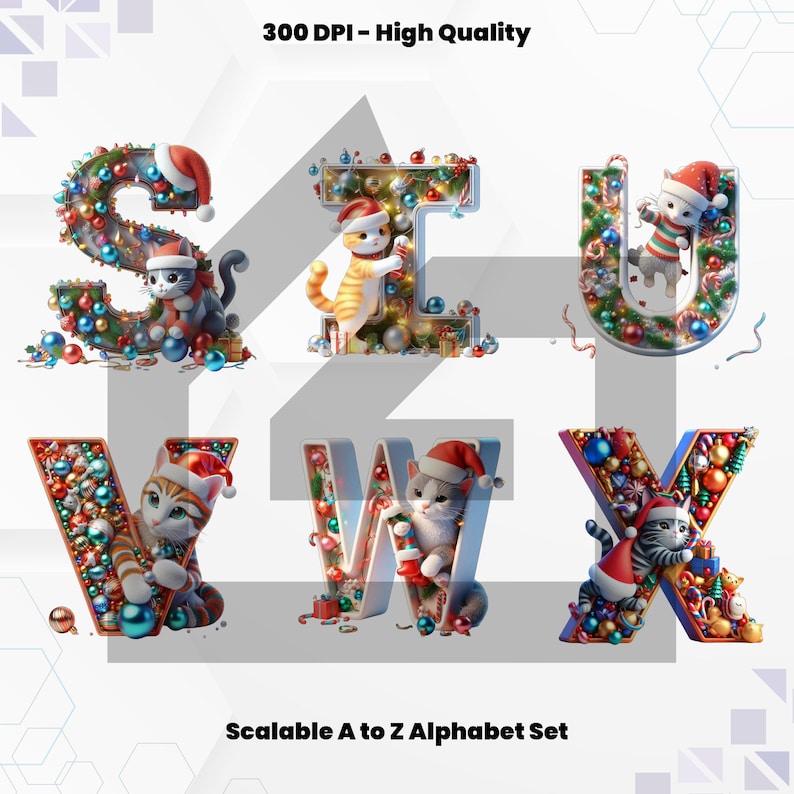 Christmas Printable Doodle Font With Cat Alphabet Numbers Set - Festive ...