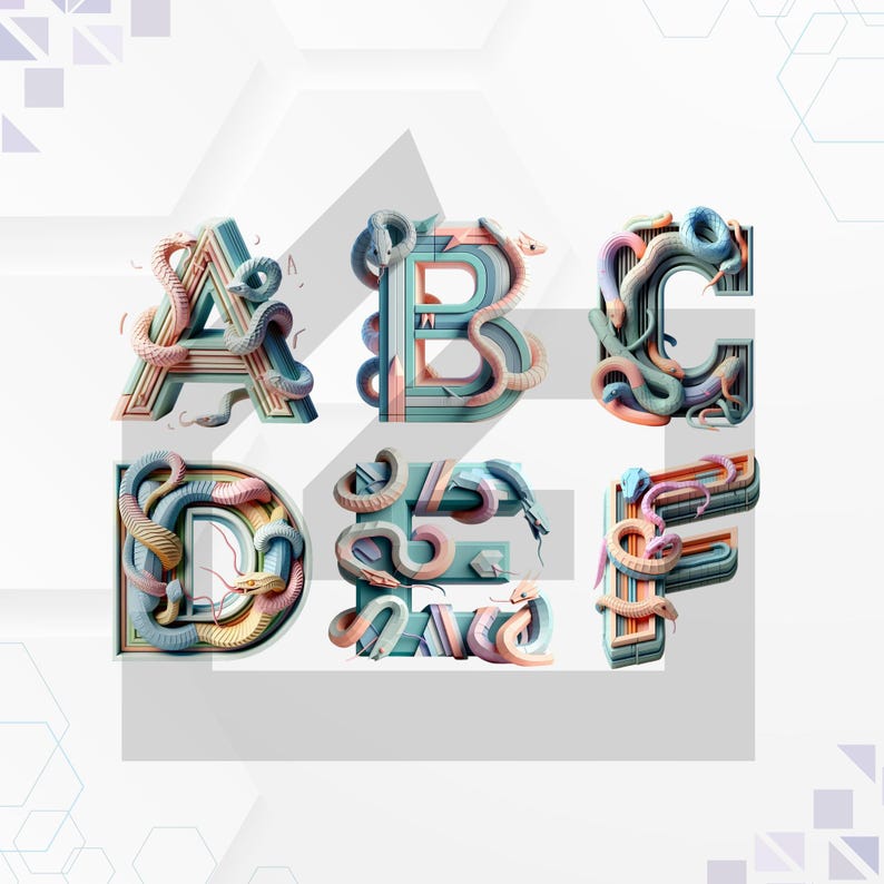 Snake Alphabet Clipart: Colorful Doodle Letters, Font PNG (digital ...