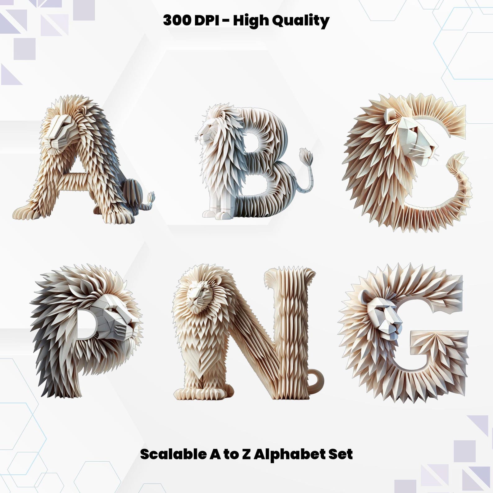 Origami Lion Alphabet and Numbers Set | Unique Sublimation PNG Clipart ...