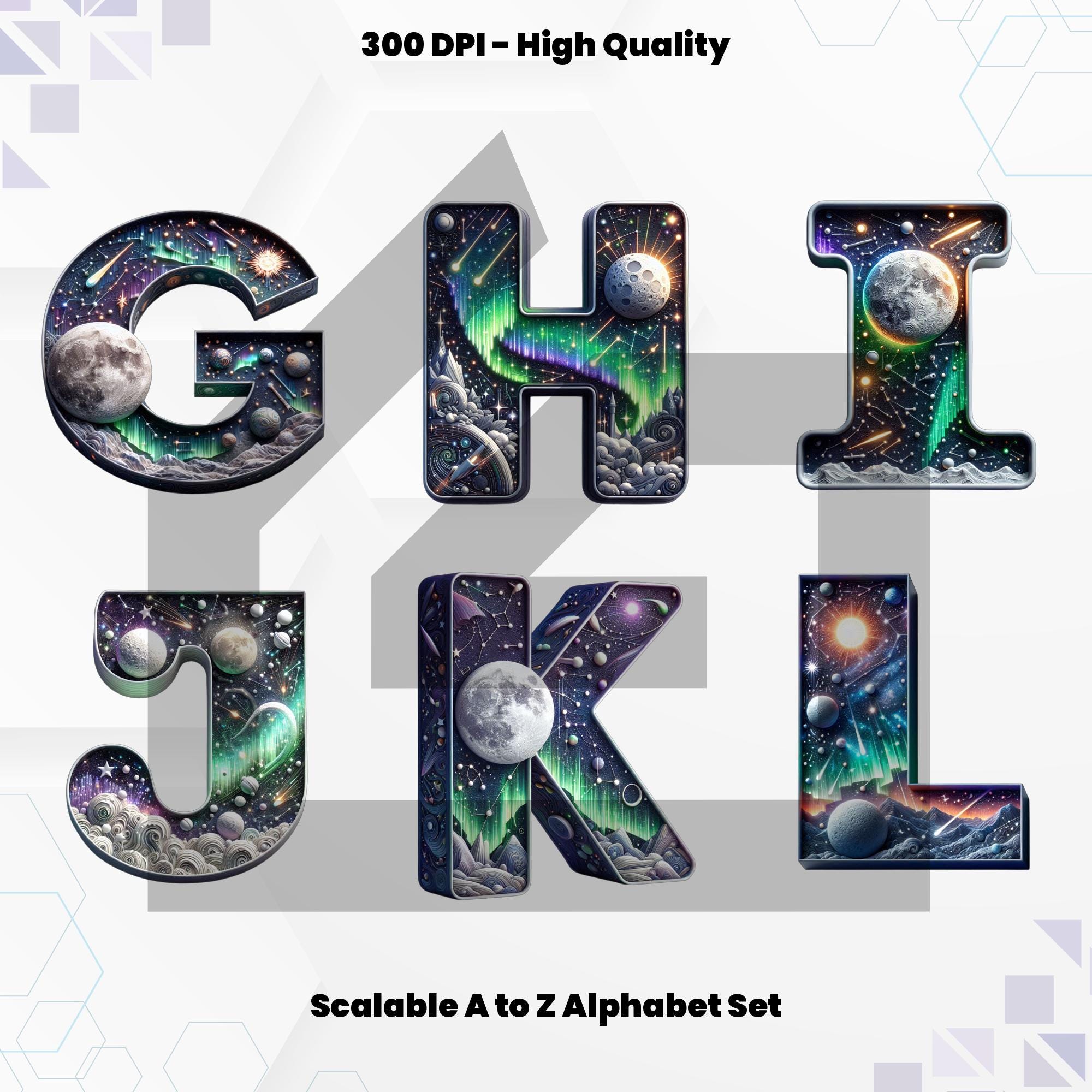 Astronomy Printable Alphabet Clip Art PNG Bundle, Planet Letters and ...