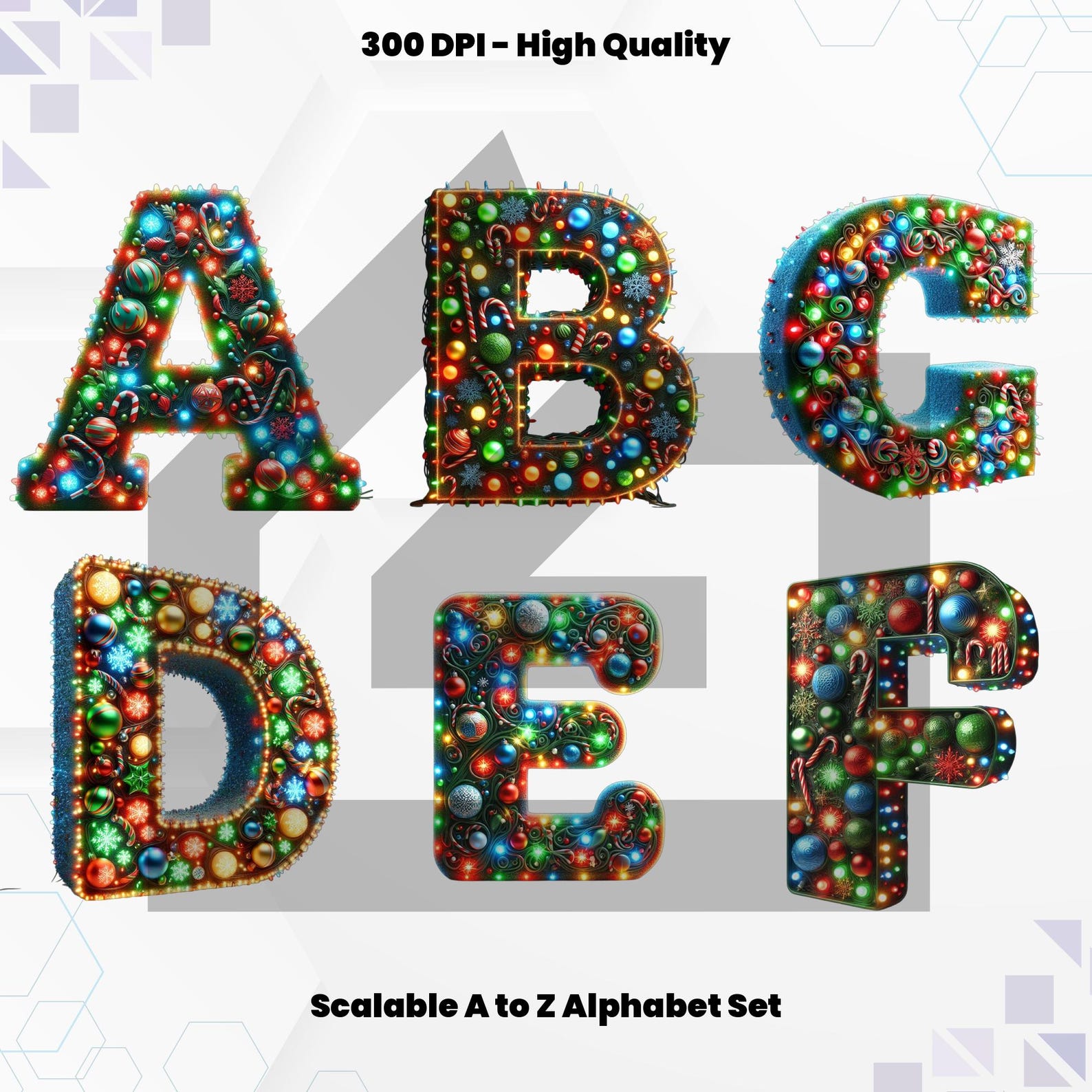Christmas Lights Alphabet Set: Festive Holiday Letters (PNG Digital ...