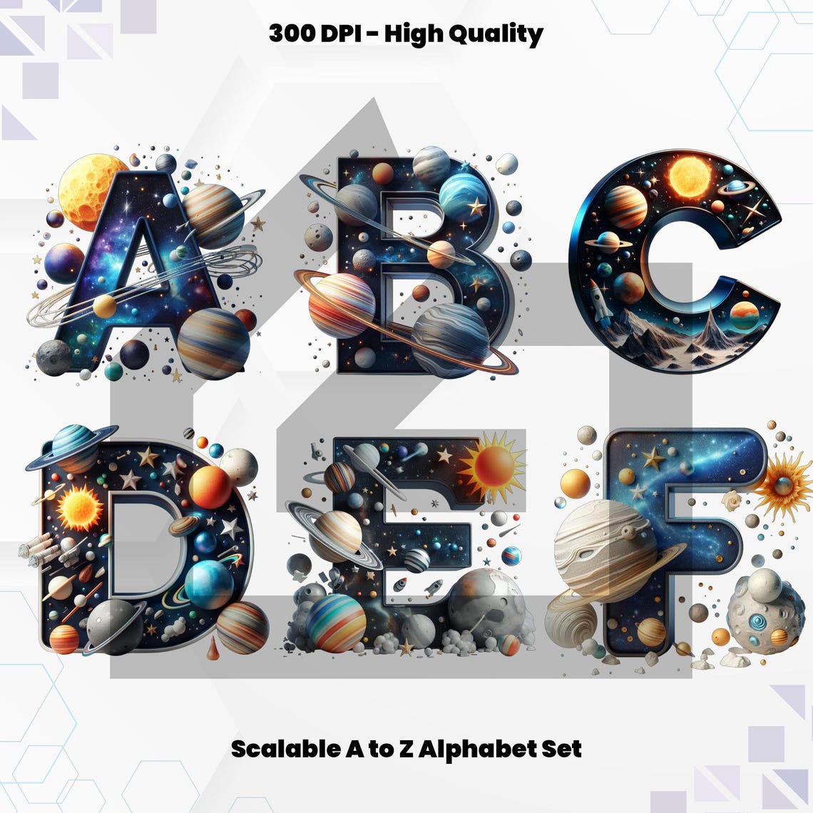 Galaxy Planet Alphabet Letters PNG Bundle: Space Clip Art (digital ...
