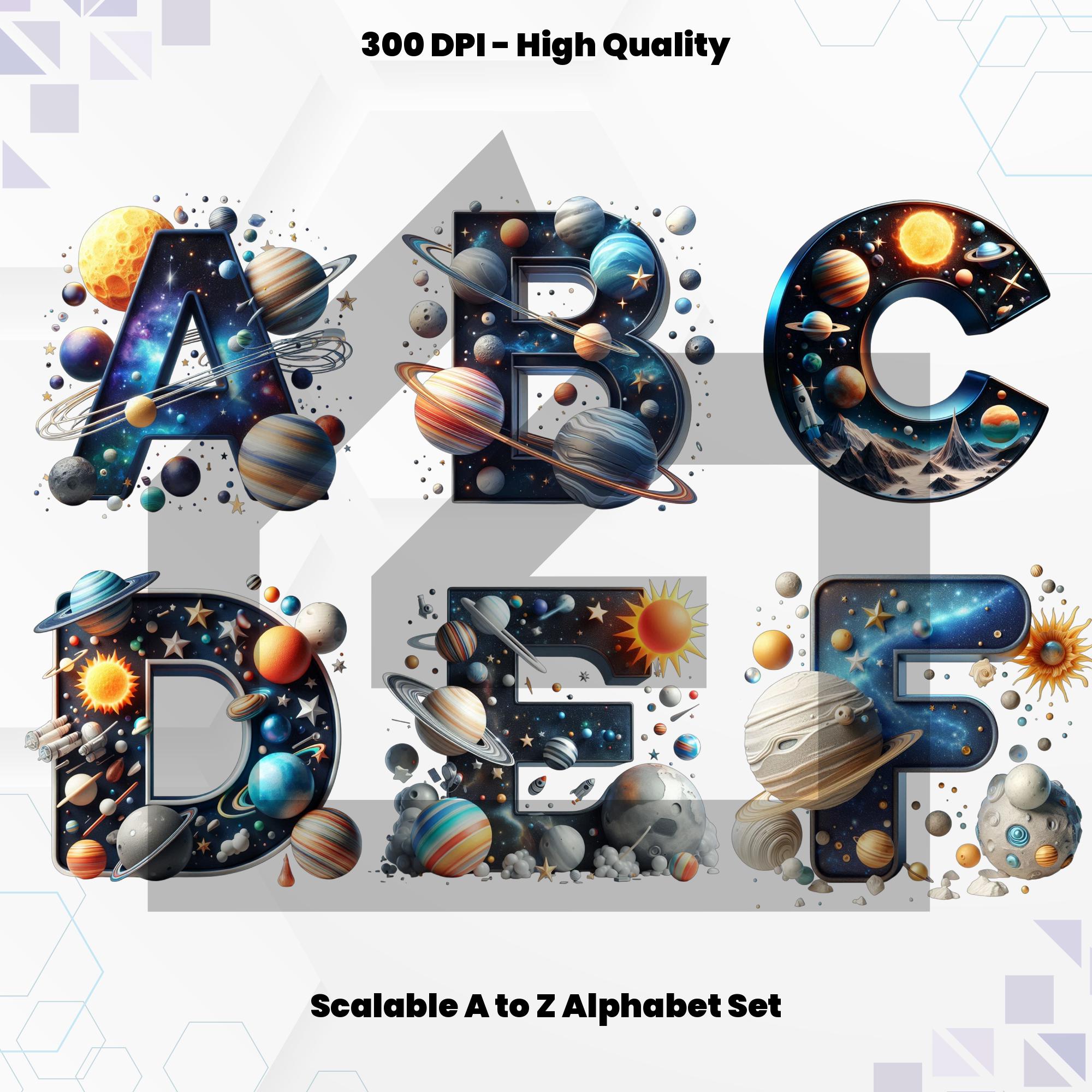 Galaxy Planet Alphabet Letters PNG Bundle: Space Clip Art (digital ...