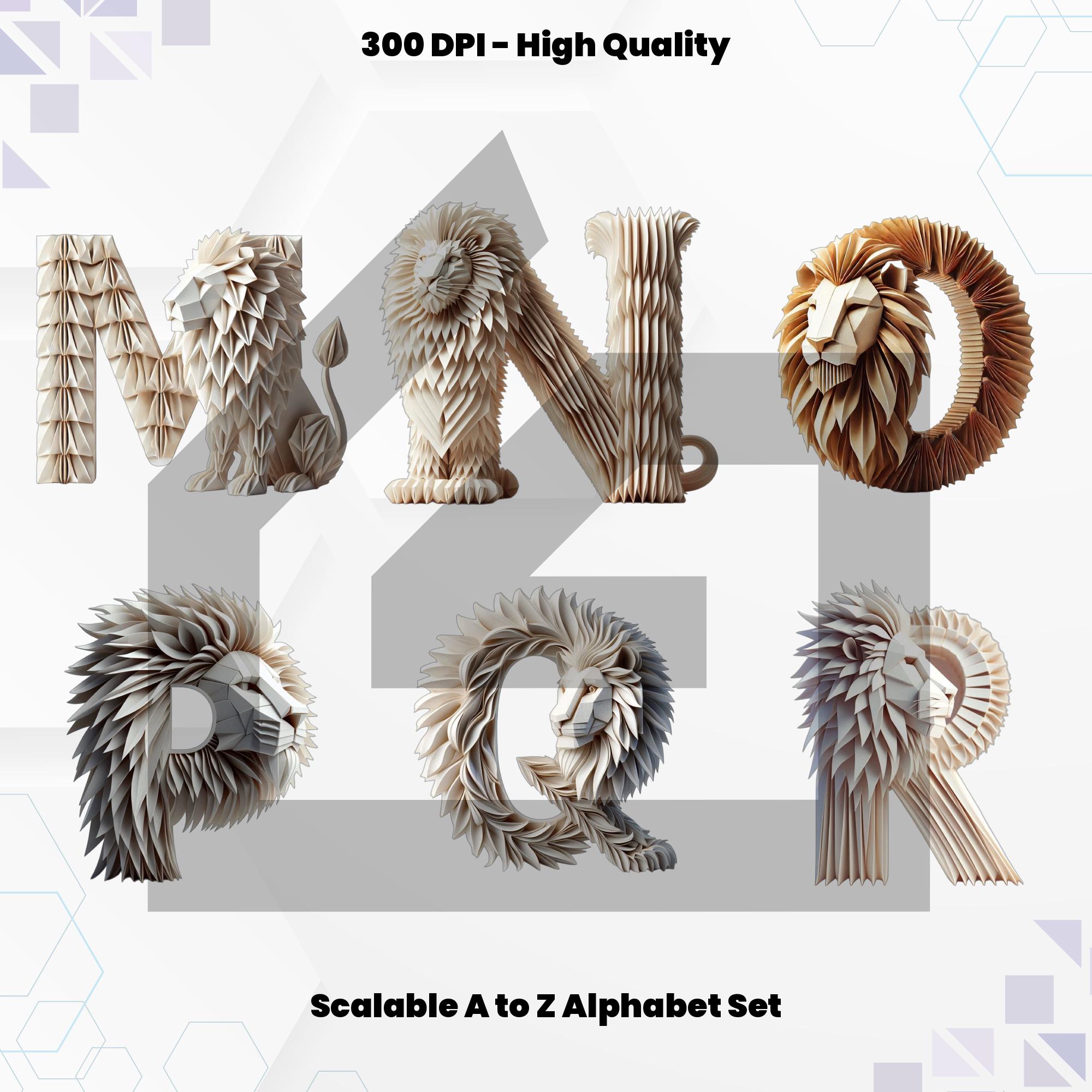 Origami Lion Alphabet and Numbers Set | Unique Sublimation PNG Clipart ...