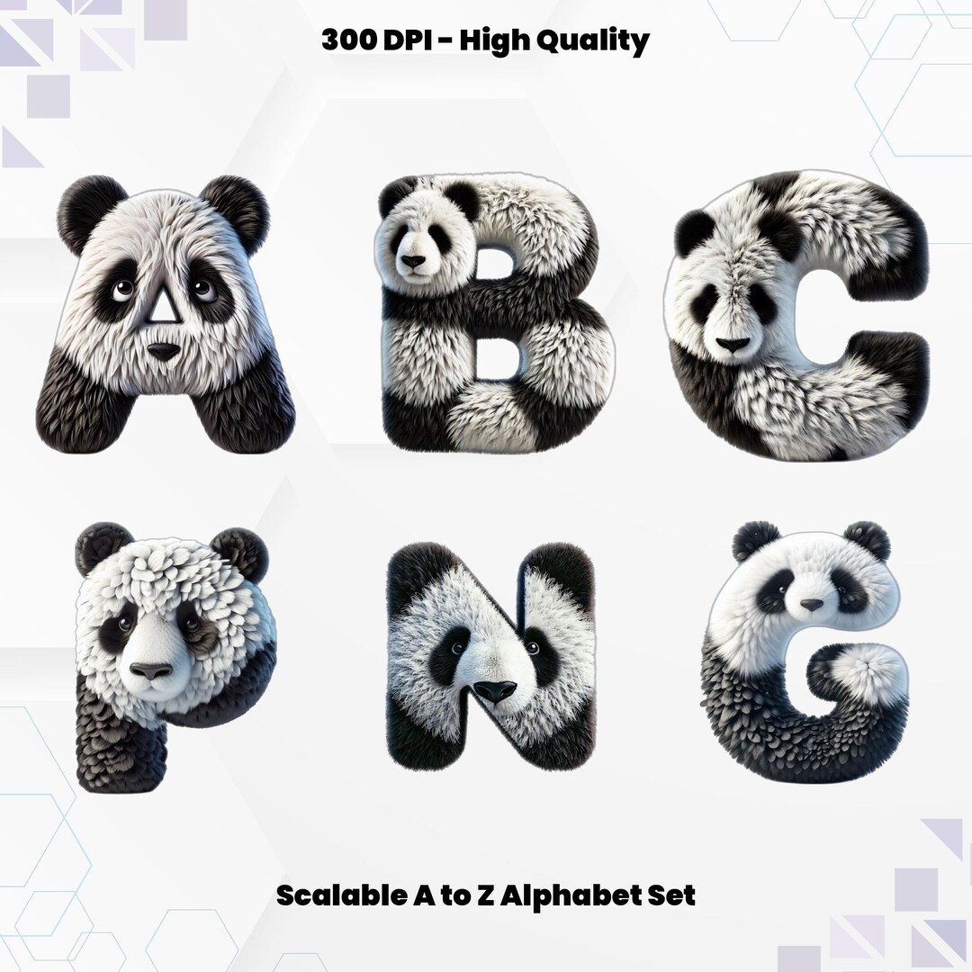 Panda Fur Alphabet PNG: Doodle Font, Animal Letters (digital Stickers ...