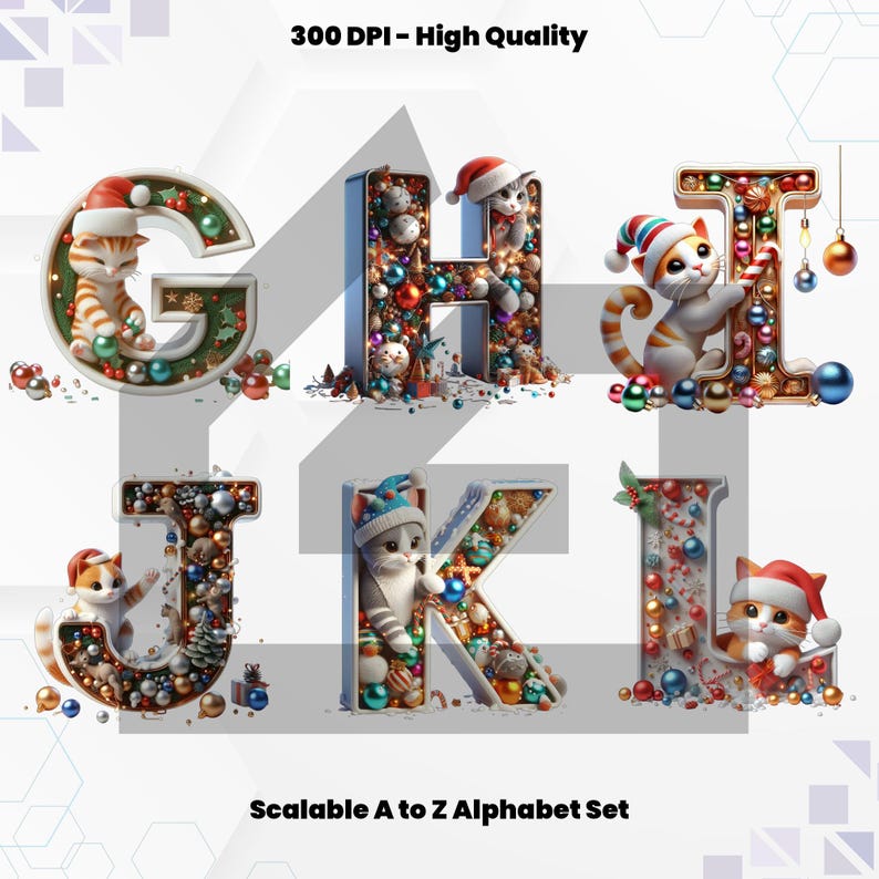 Christmas Printable Doodle Font With Cat Alphabet Numbers Set - Festive ...