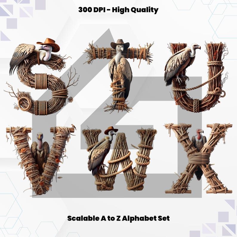 Western Eagle Alphabet Clip Art PNG Bundle, Eagle Letters, Western ...