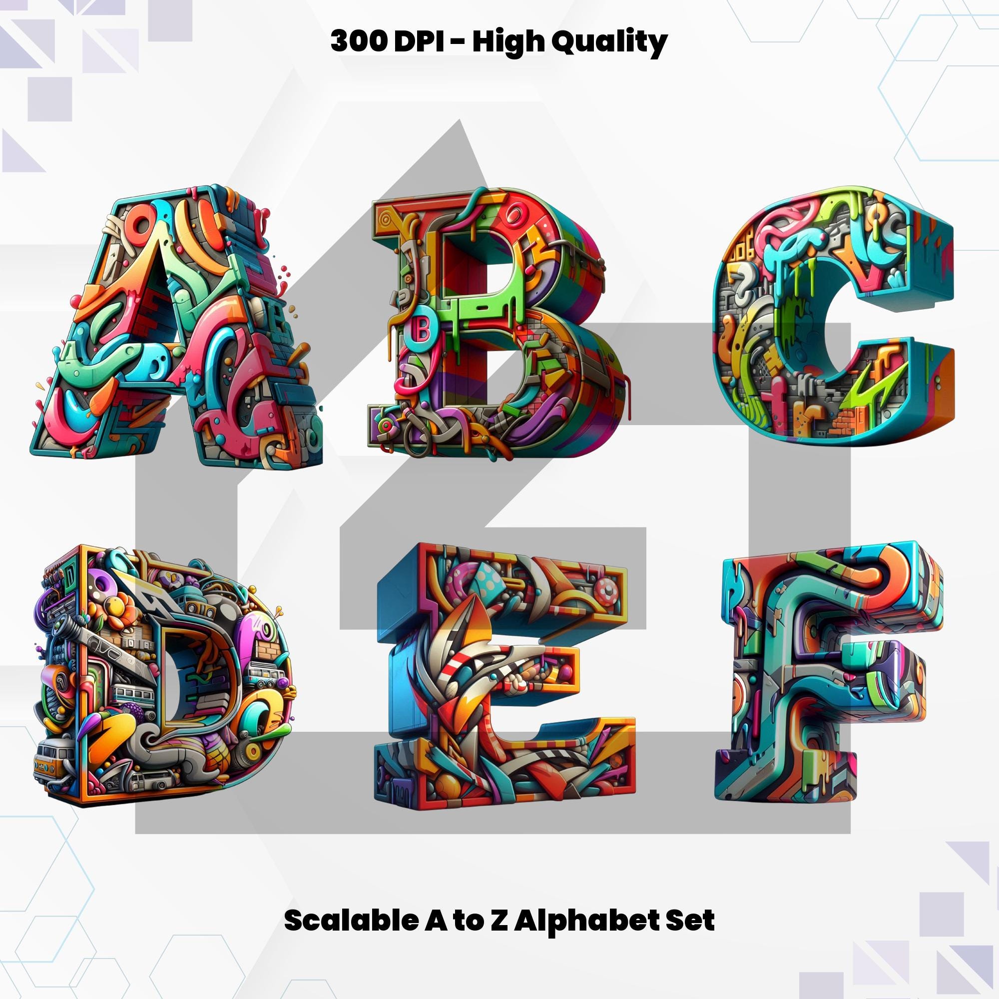 Graffiti Alphabet PNG Bundle: Colorful Street Art Doodle Letters ...