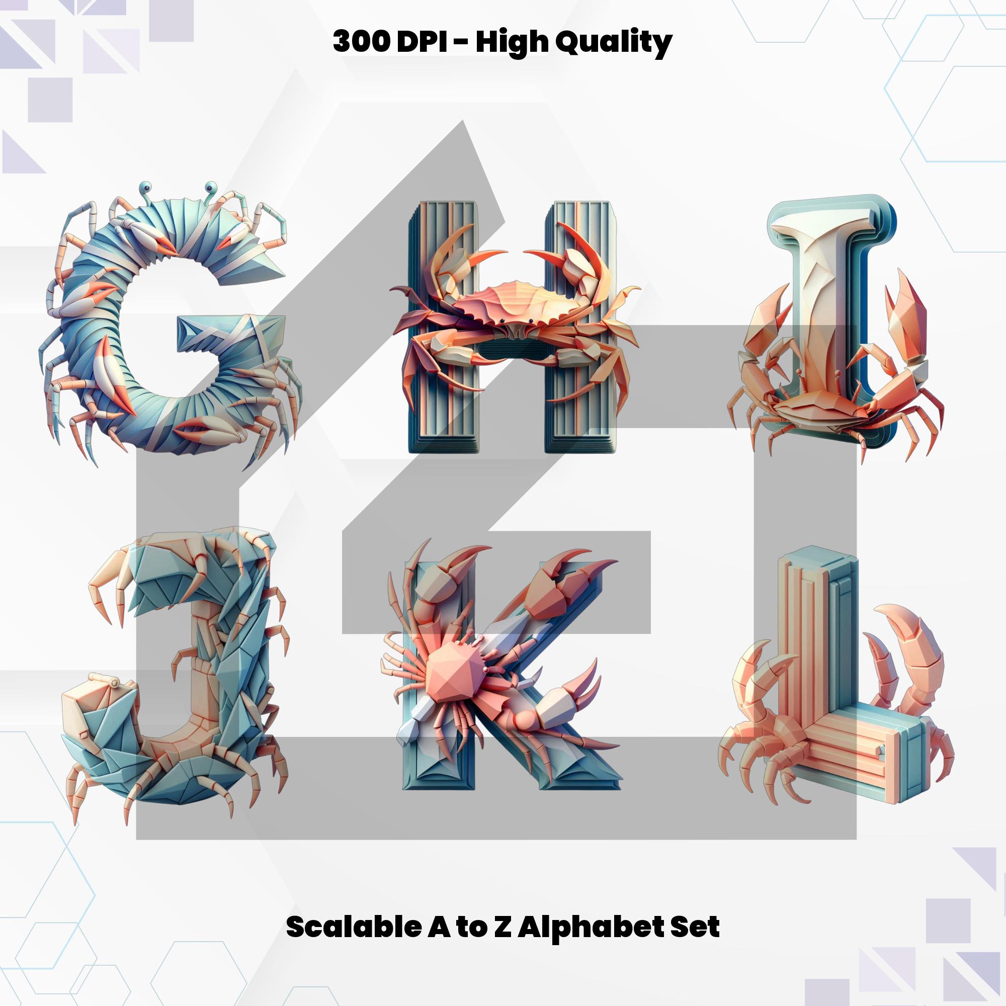 Crab Alphabet Clipart Set: 3D Doodle Letters, Animal Font (PNG) - Etsy