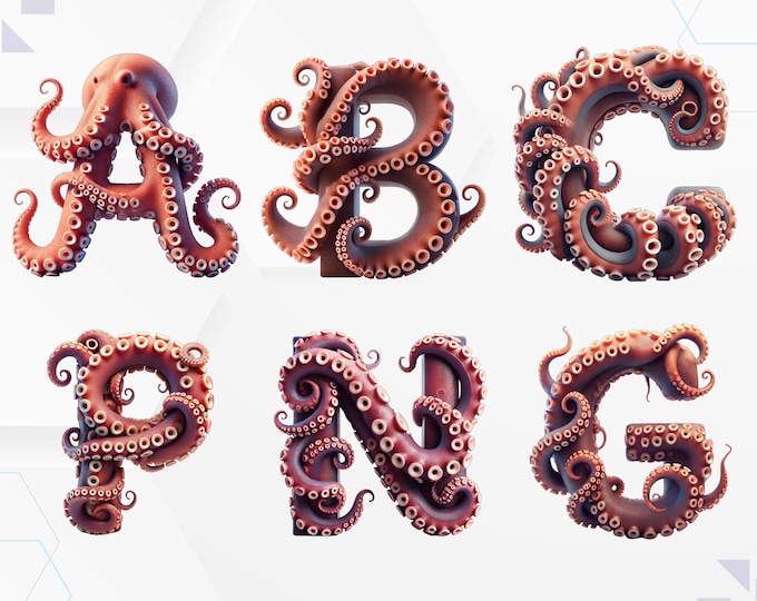 Octopus Clipart Animal Alphabet Letters PNG for Under the Sea Cute ...