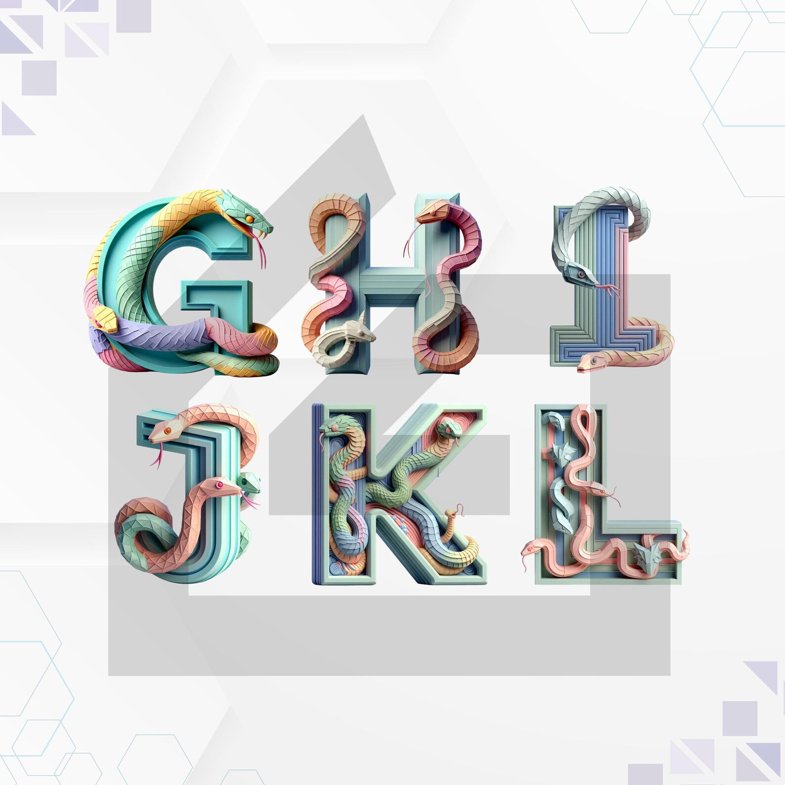Snake Alphabet Clipart: Colorful Doodle Letters, Font PNG (digital ...
