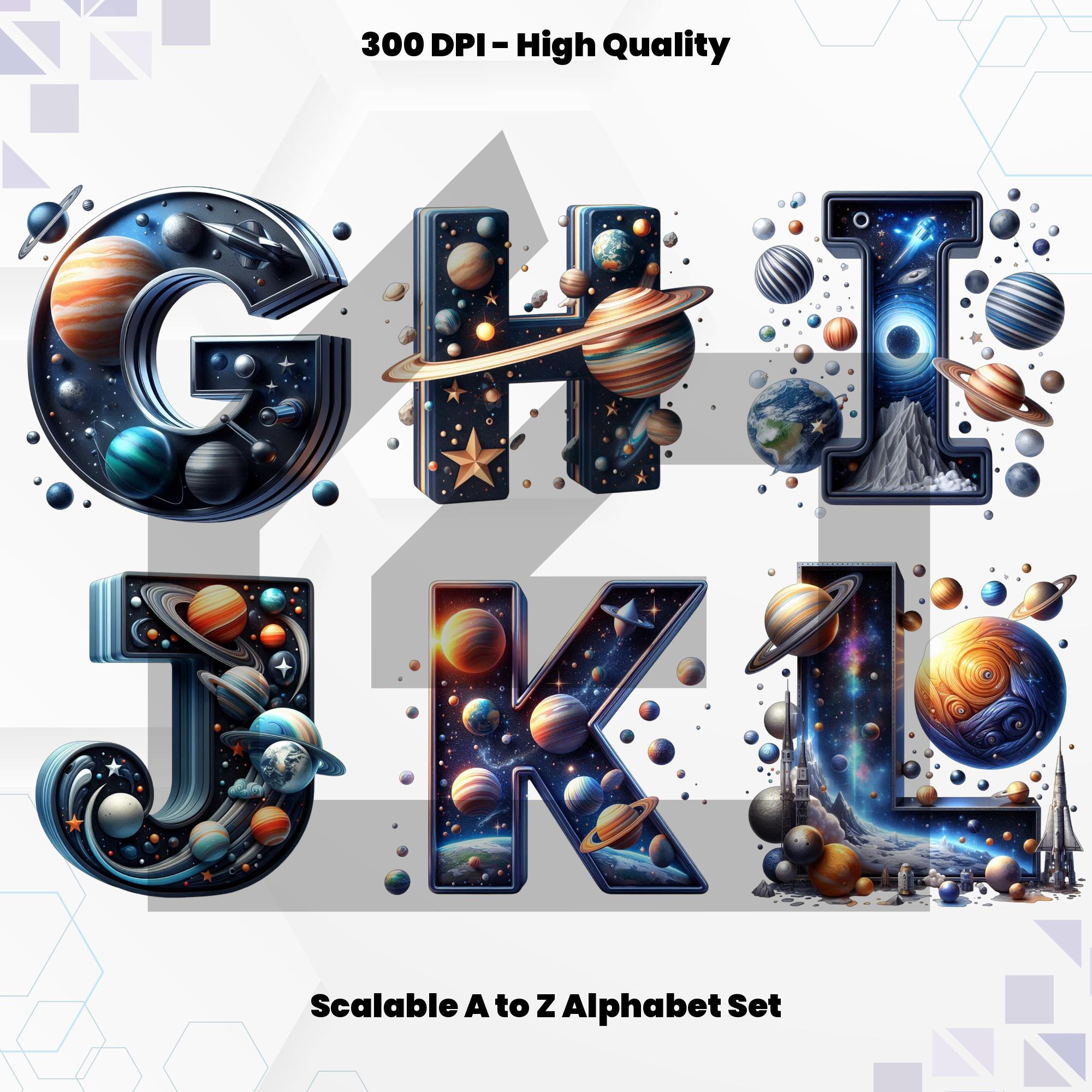 Galaxy Planet Alphabet Letters PNG Bundle: Space Clip Art (digital ...