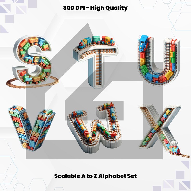 Toy Train Themed Alphabet and Numbers | 3D Sublimation PNG Clipart for ...