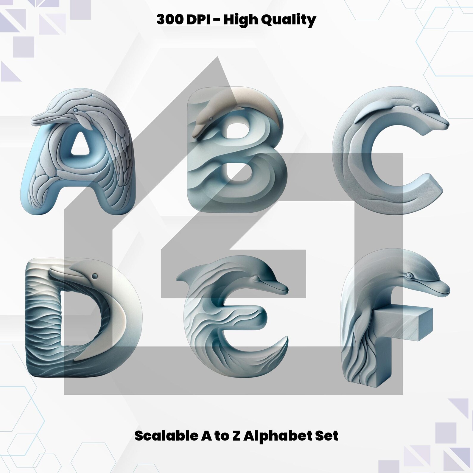 Dolphin Alphabet Clipart: 3D Doodle Letters & Numbers (PNG Digital ...