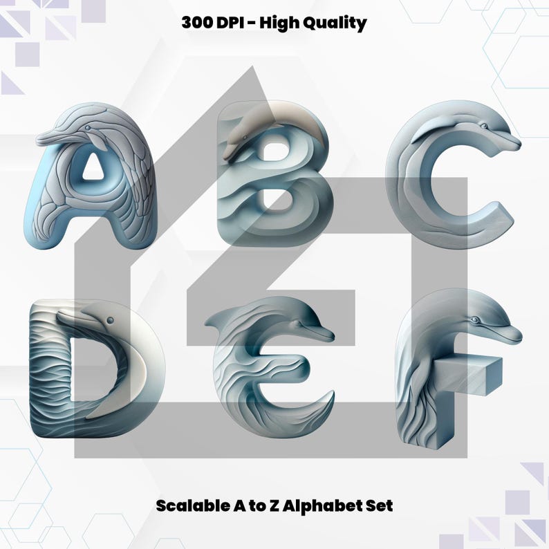 Dolphin Alphabet Clipart: 3D Doodle Letters & Numbers (PNG Digital ...