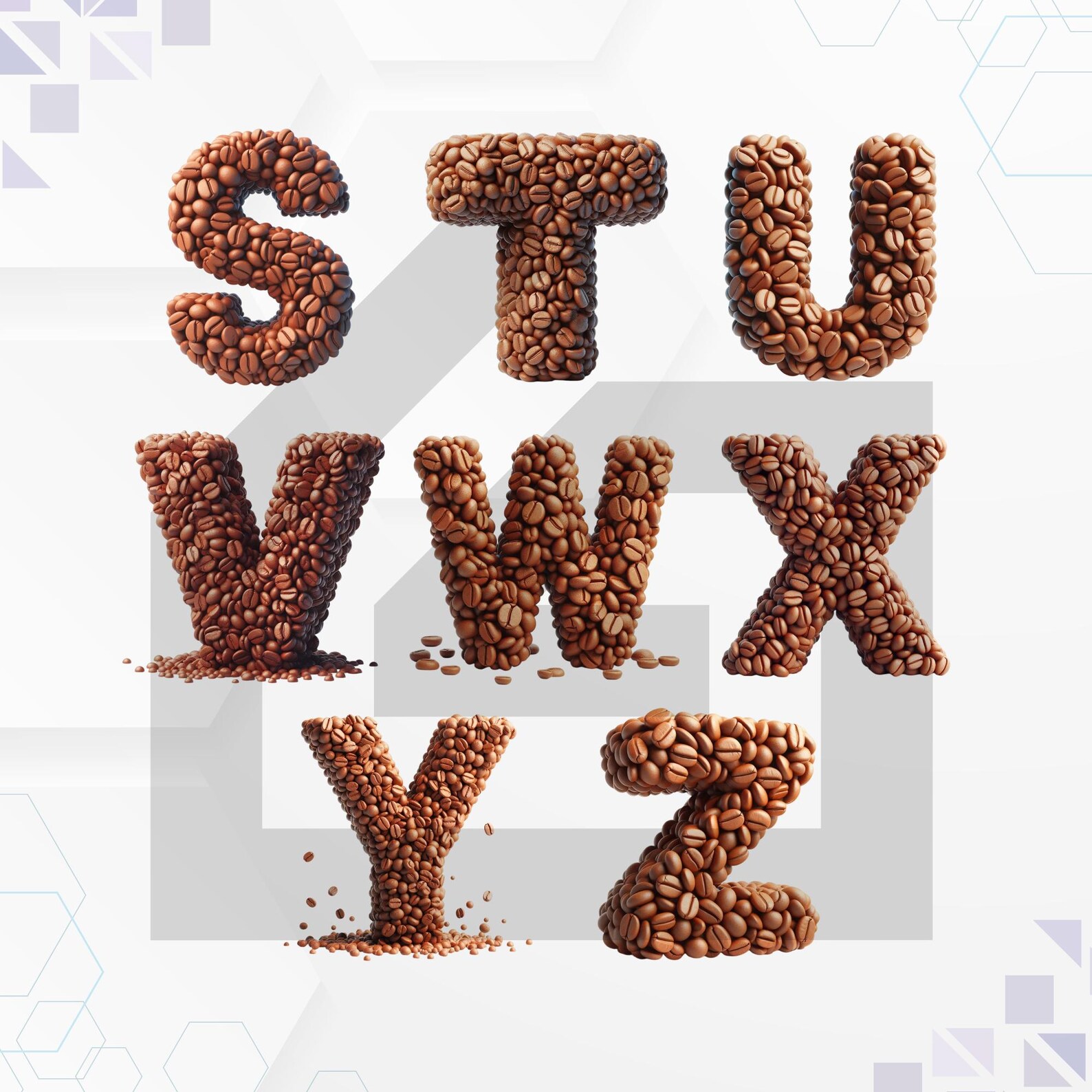 Coffee Bean Alphabet PNG: 3D Doodle Letters (digital File) - Etsy