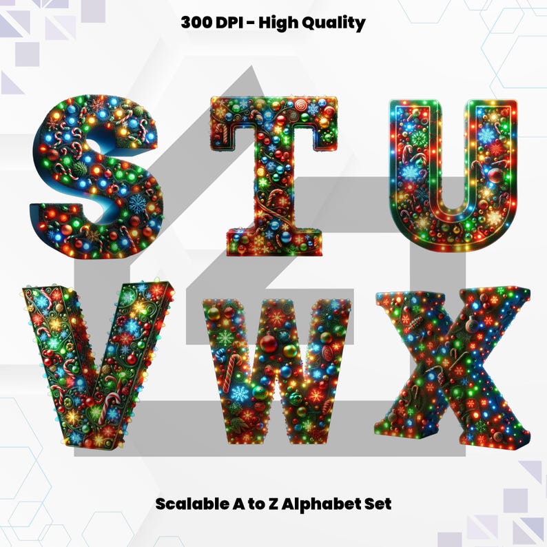 Christmas Lights Alphabet Set: Festive Holiday Letters (PNG Digital ...