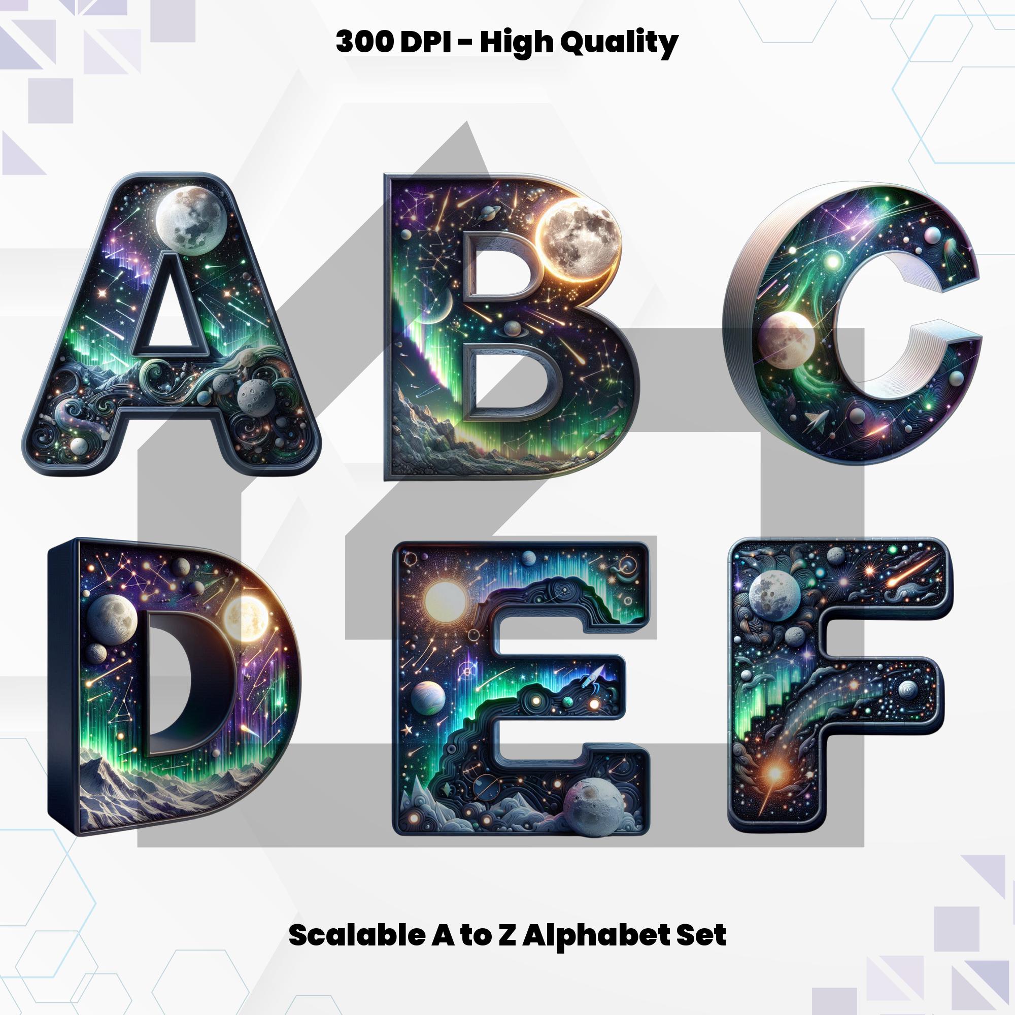 Astronomy Printable Alphabet Clip Art PNG Bundle, Planet Letters and ...