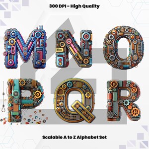 Cartoon Engineering Alphabet: Mechanic Font PNG Bundle (digital File ...