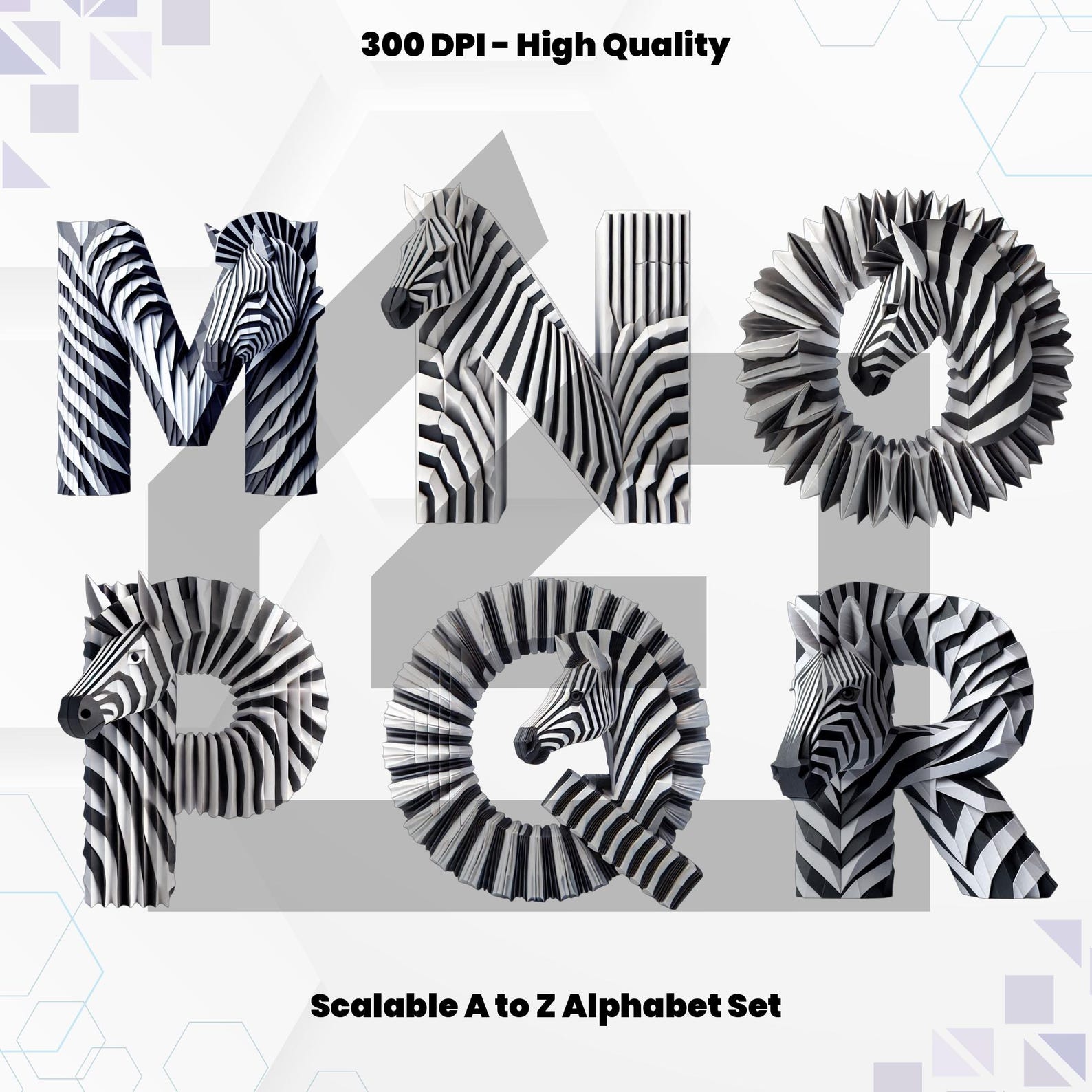 Origami Zebra Alphabet and Numbers Set | Unique Sublimation PNG Clipart ...