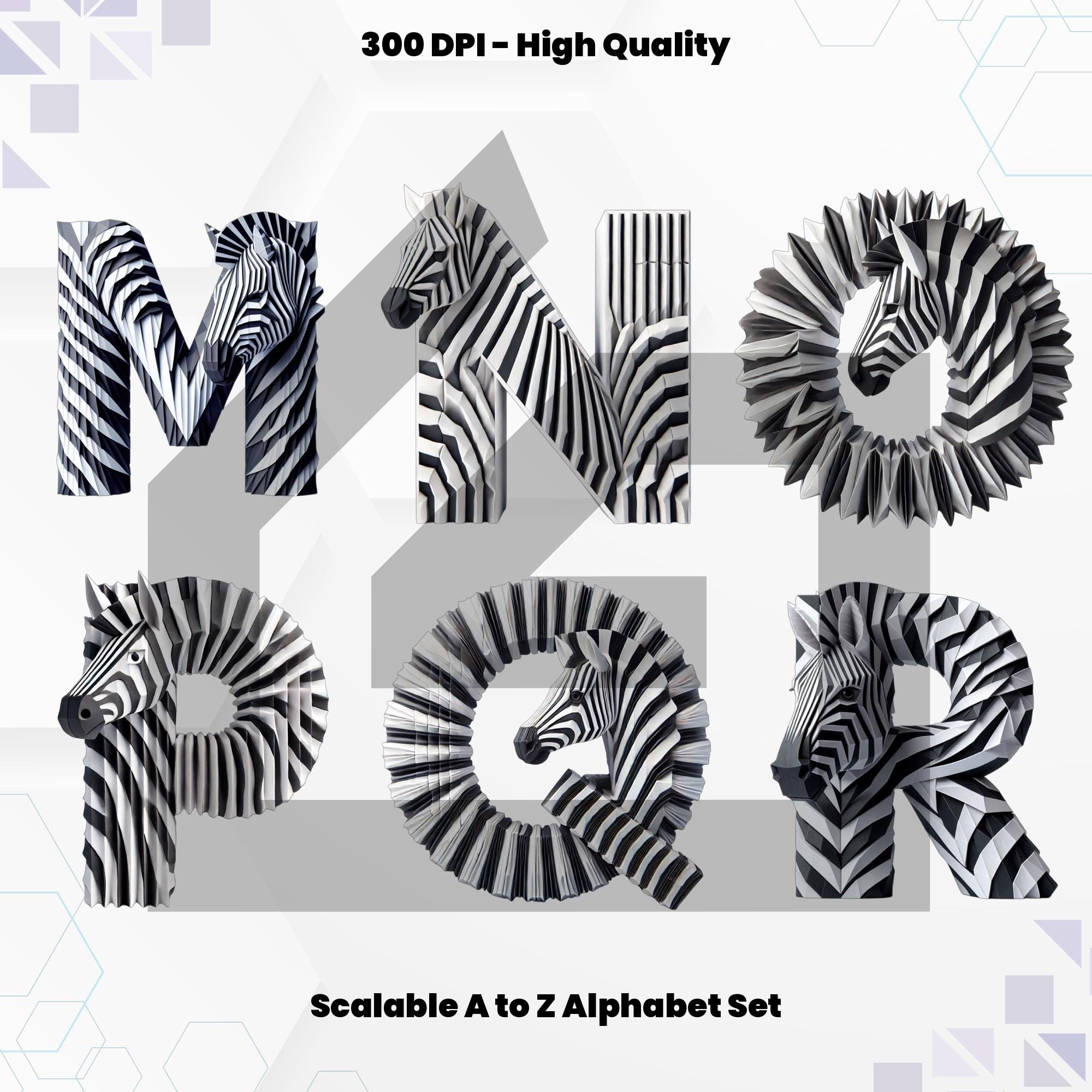Origami Zebra Alphabet and Numbers Set | Unique Sublimation PNG Clipart ...