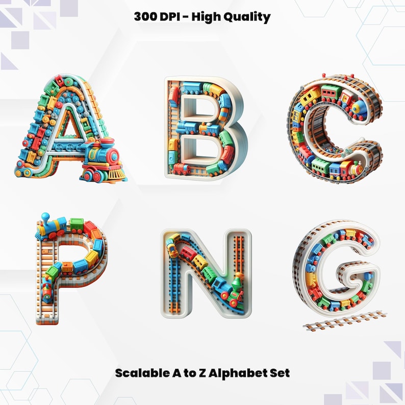 Toy Train Themed Alphabet and Numbers | 3D Sublimation PNG Clipart for ...