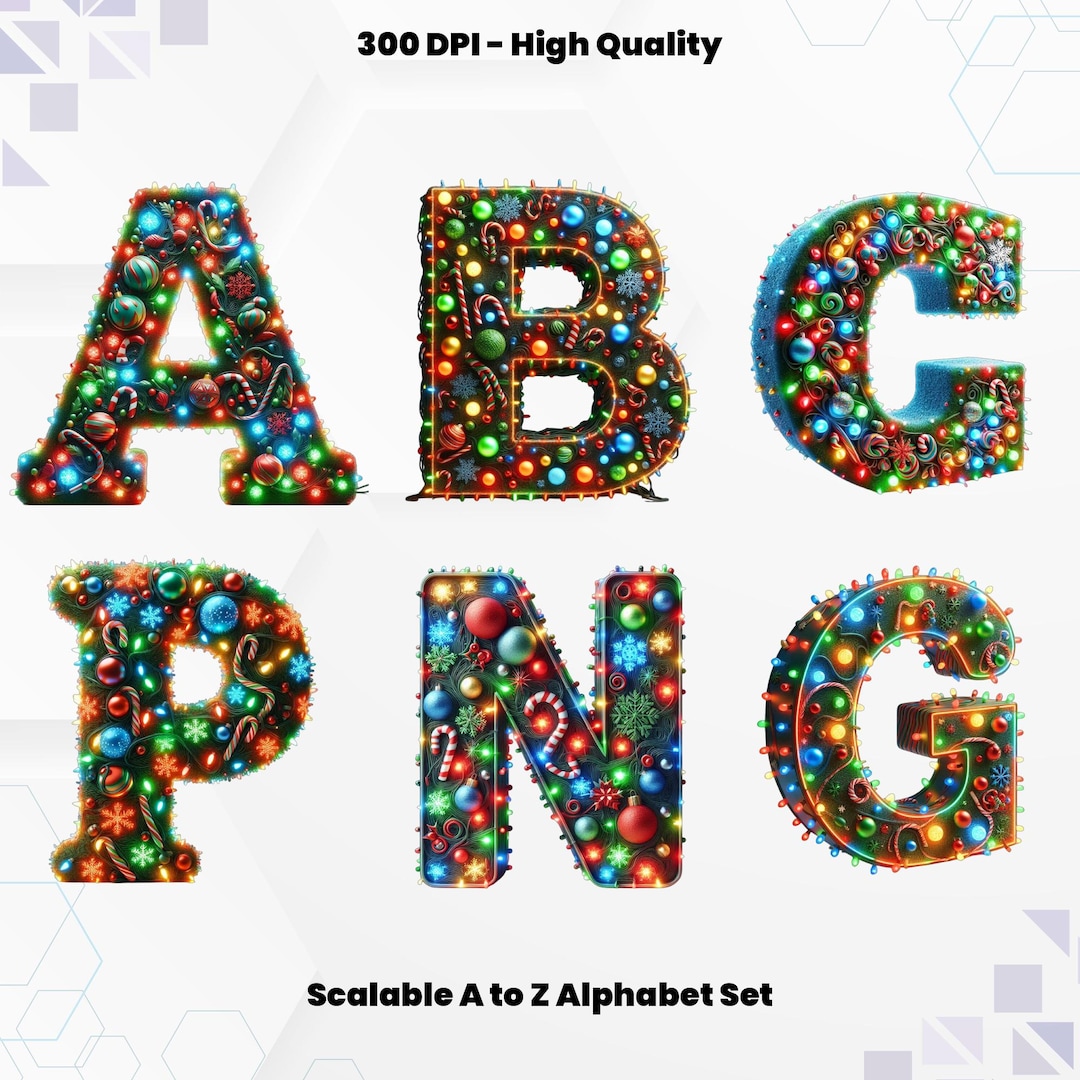 Christmas Lights Alphabet Set: Festive Holiday Letters (PNG Digital ...