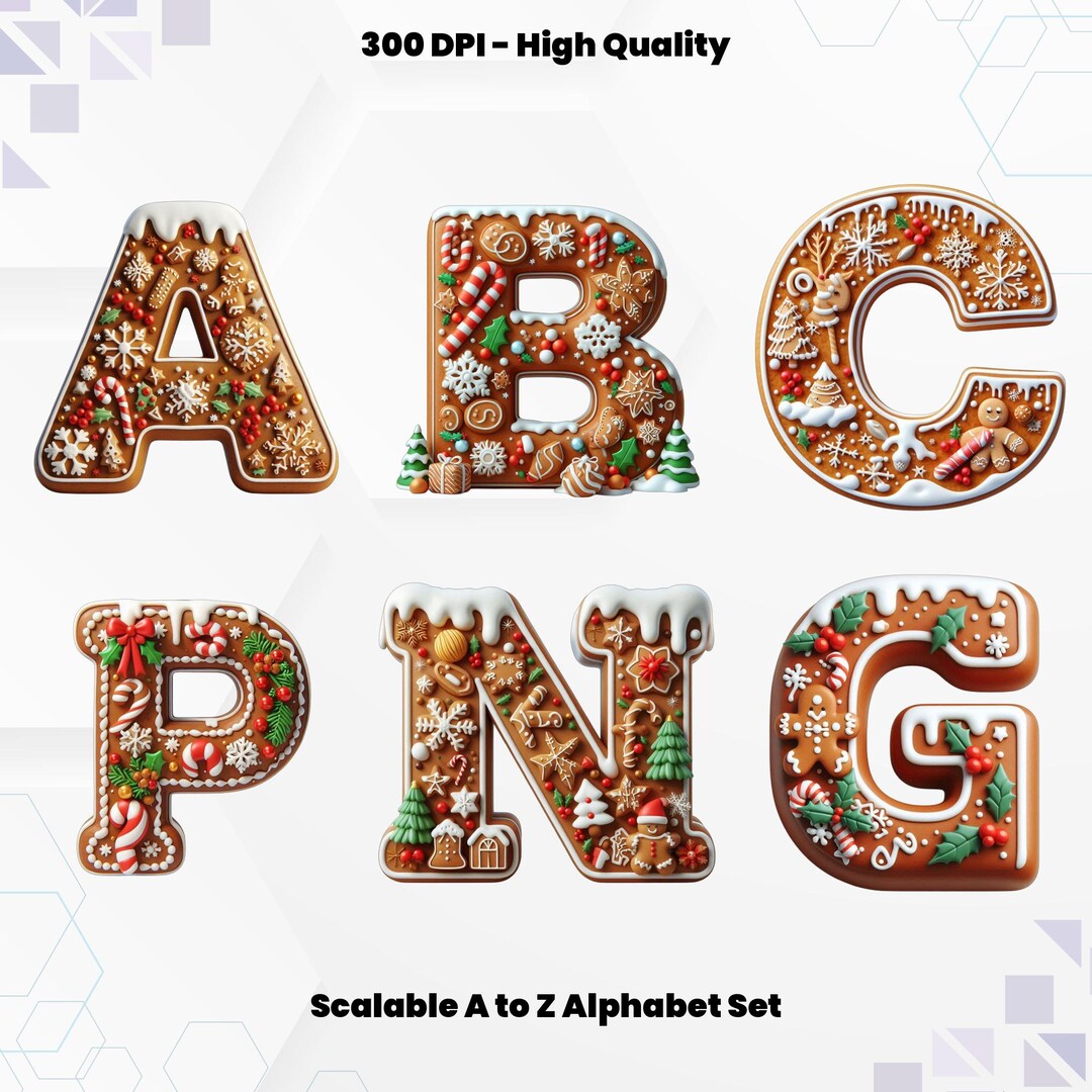 Gingerbread Christmas Cookie Alphabet: Doodle PNG Font (digital ...