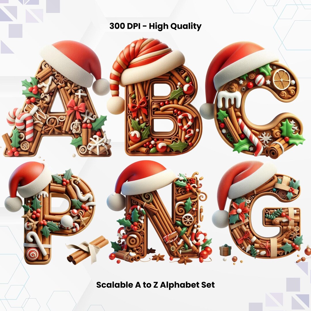 Christmas Cookie Alphabet: Santa Hat Doodle Letters PNG (digital ...