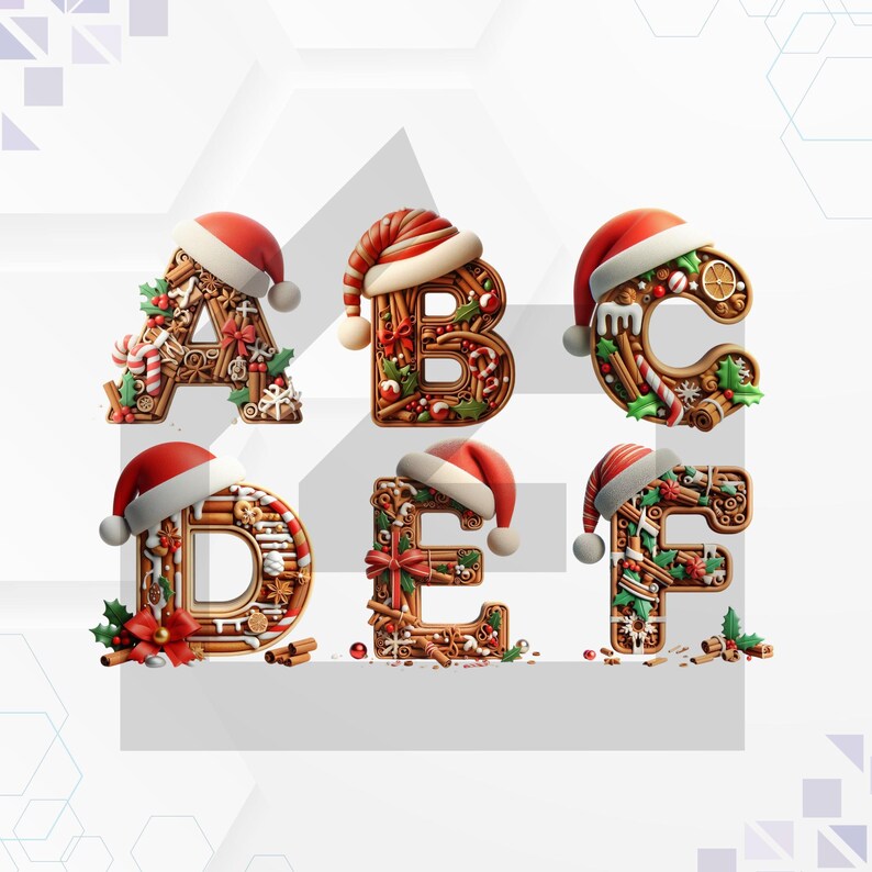 Christmas Cookie Alphabet: Santa Hat Doodle Letters PNG (digital ...